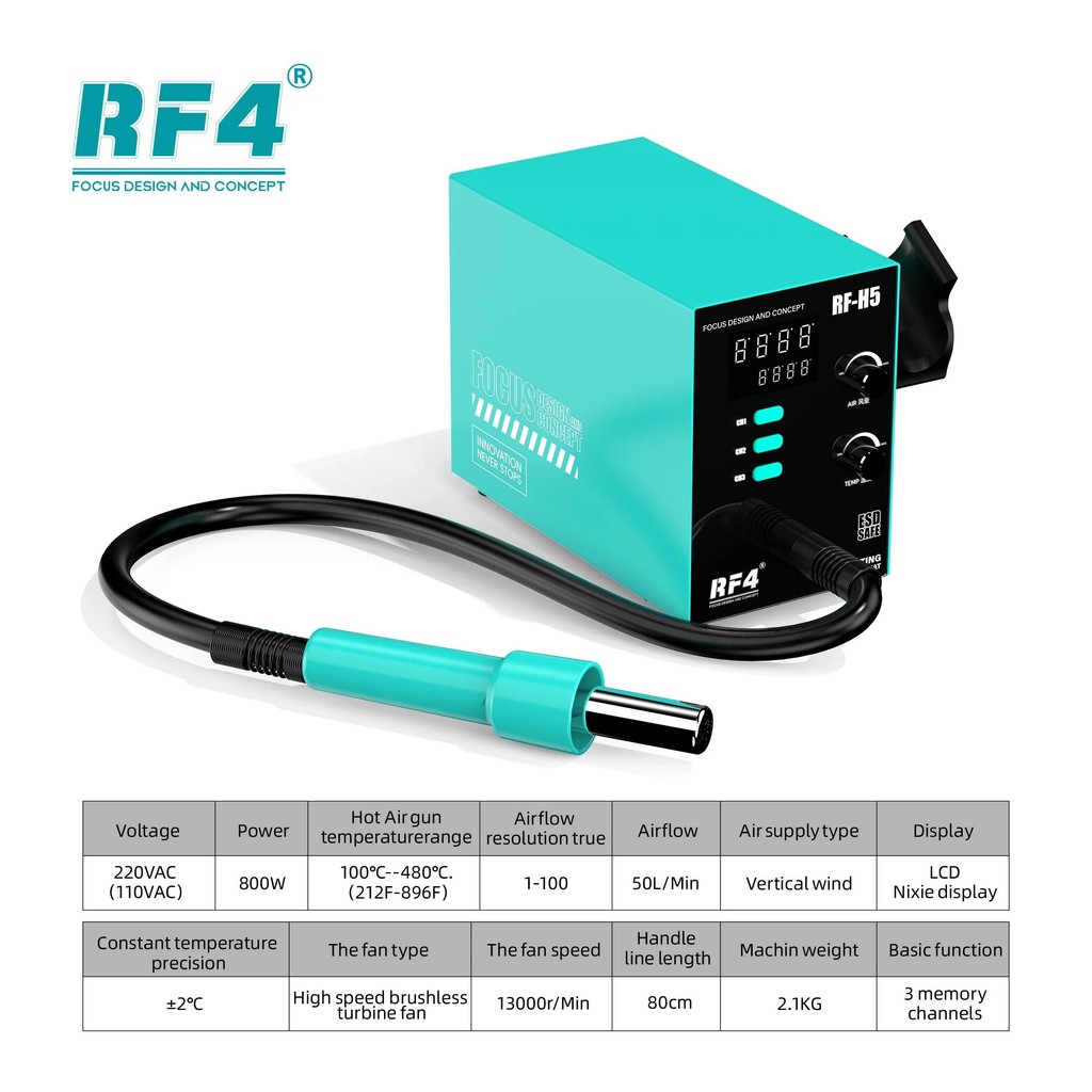 RF4 Hot Air Gun RF-H5 800W BGA Rework Solder Station Soldering Heat Air ...