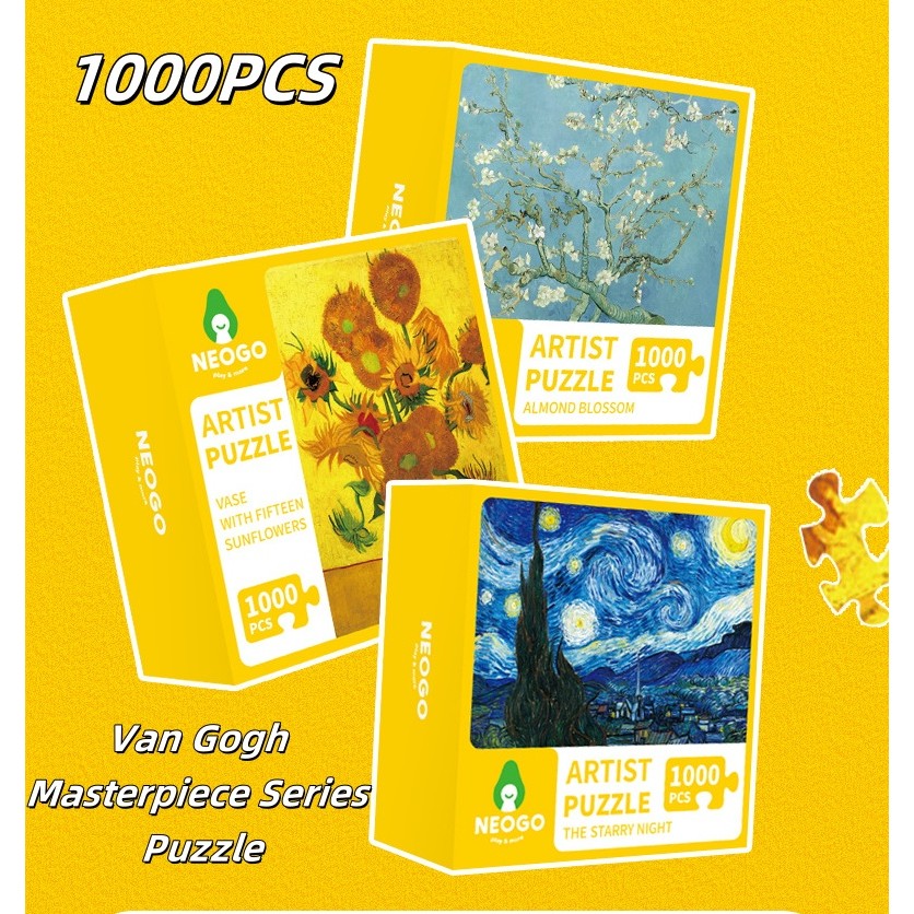 Van Gogh Sunflower/Starry Sky Puzzle 1,000 Pieces White Card Puzzle ...