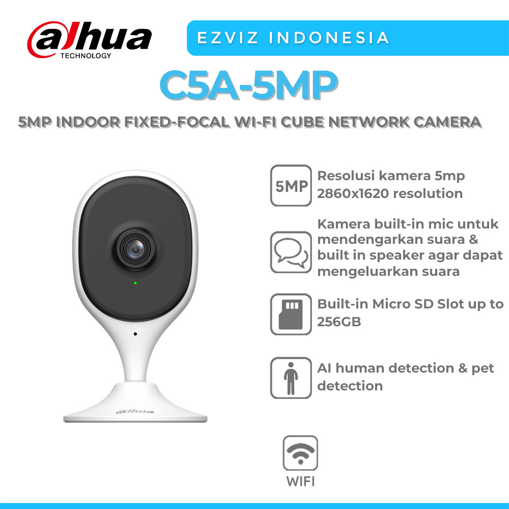 Dahua C5A-5MP 5MP INDOOR FIXED-FOCAL WI-FI CUBE NETWORK CAMERA | Shopee ...
