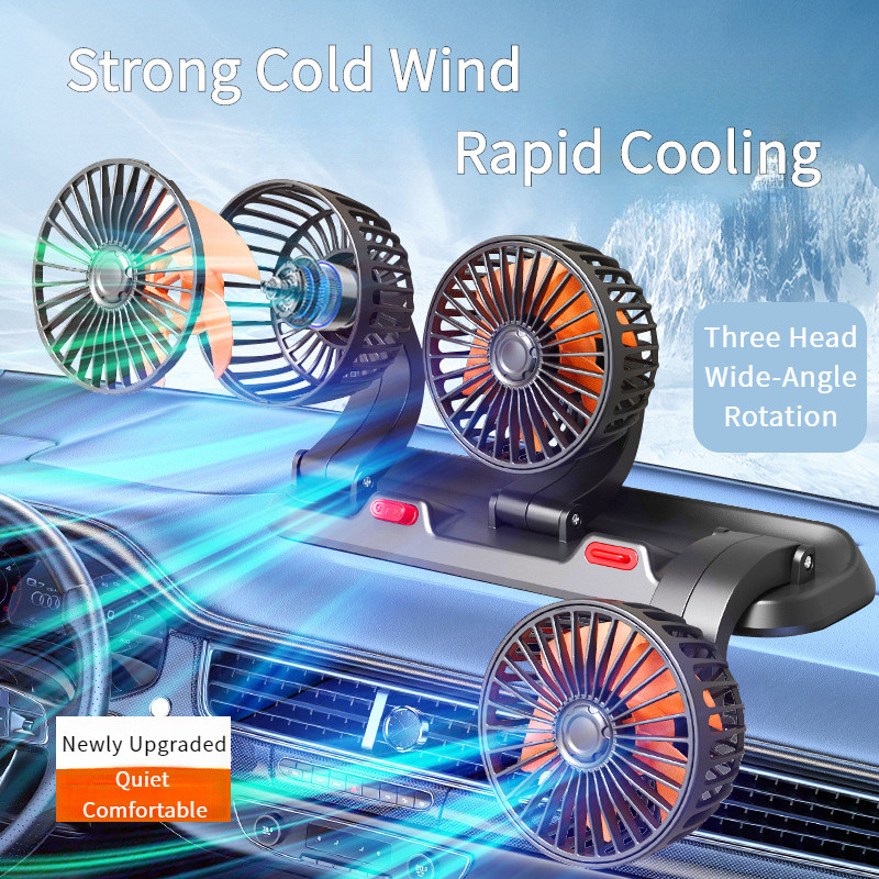 Three Head Rotating Car Mounted Fan With High Wind Speed And Silent ...