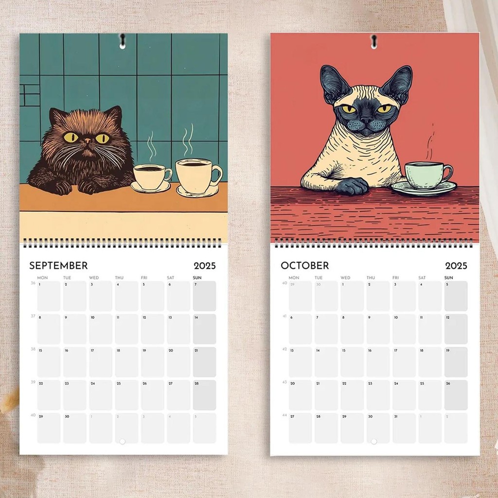 2025 Cat Calendar- Cats Chillin' With Coffee Handmade 12 Monthly Coffee ...