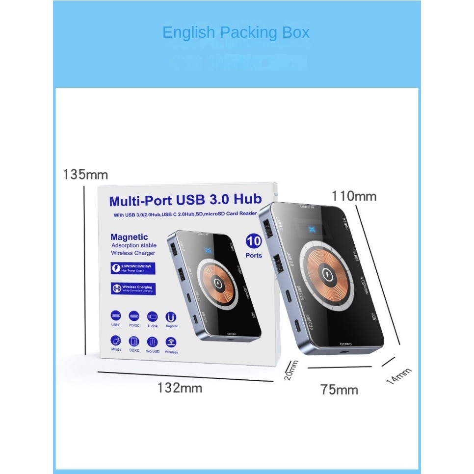 8-in-1 USB C Hub Docking Station 15W Wireless Fast Charging TF/SD Card ...