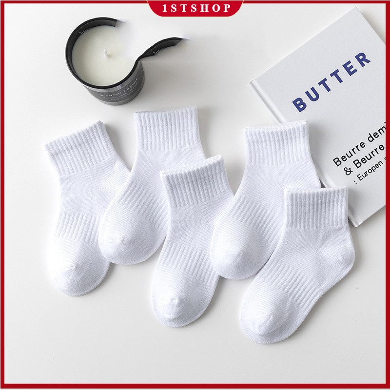 5 Pairs Pure Color Children's Kids School Socks Baby Boy Girls ...