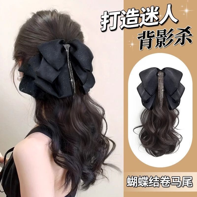 Female Flow Bow Super Fairy Black Slightly Curly Temperament Simulation ...