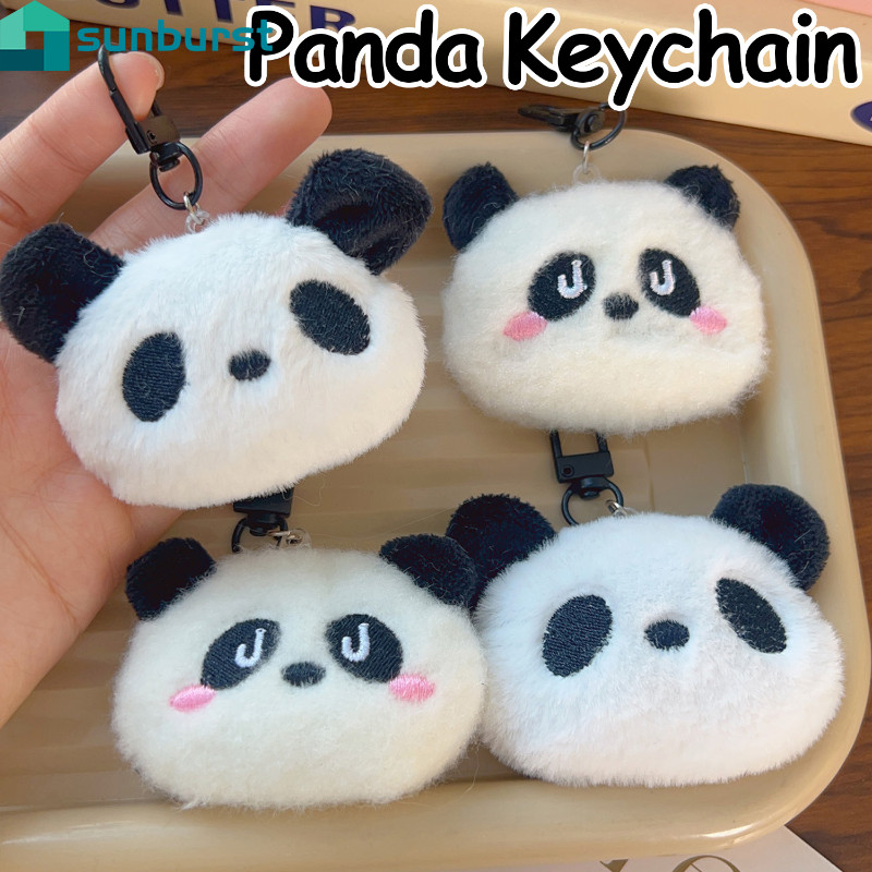 Cute Panda Plush Keychain Pendant - Cartoon Animal Fluffy Keyring ...