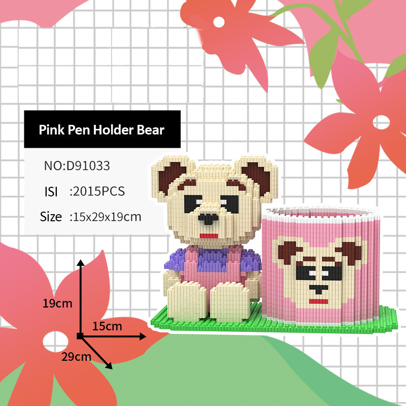 Nano Block Pen Holder Toy Pink Bear Bricks Educational Toy Building ...