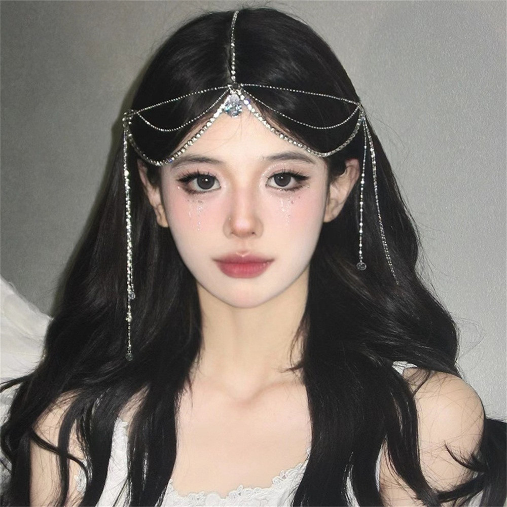 YOUJ Ancient Style Exotic Rhinestone Tassel Forehead Headband Hanfu ...