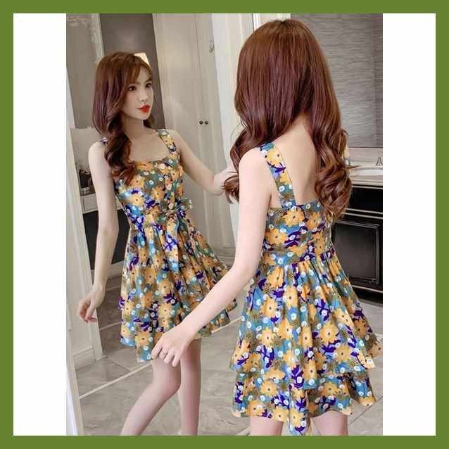 Summer(n%2022&Rq[new f+l+t+e+o+P+halter belt floral chiffon dress ...