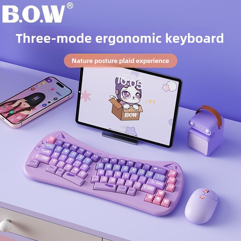 BOW K666 68% Alice Keyboard 3mode Wireless BT/2.4G Wired Ergonomics ...