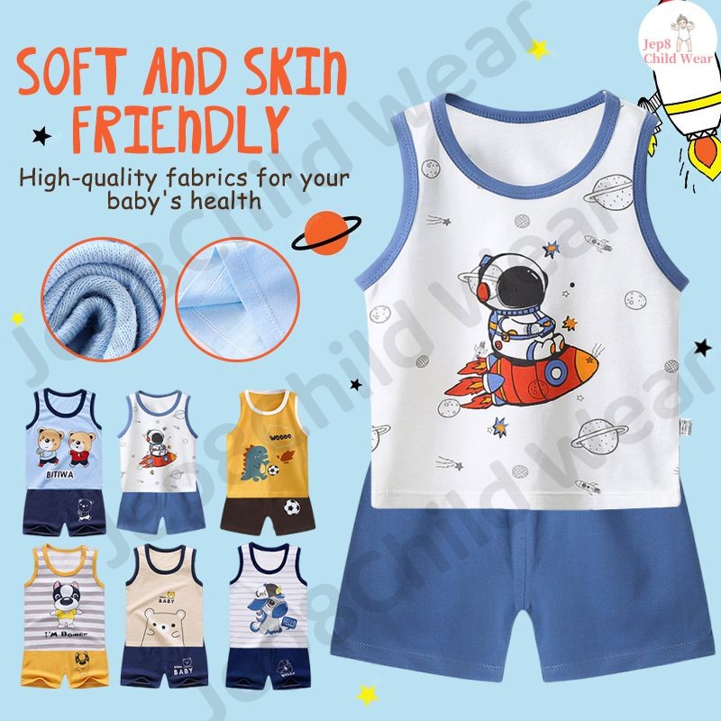 Boys Sleeveless Shirts Set Cartoon Print Sleeveless T-shirt Fashion ...