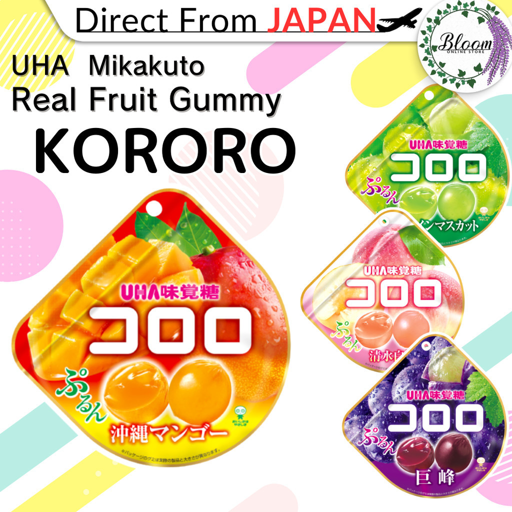 [UHA Mikakuto] KORORO Real Fruit Gummy (Okinawa Mango, Kyoho Grape, Muscat Grape, White Peach ...