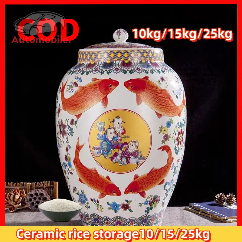 Ceramic rice jar rice bucket rice storage box clay pot rice dispenser ...