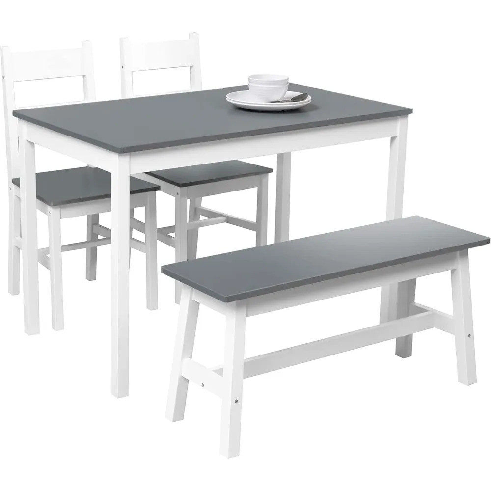 Solid Wood 4 Pc Dining Table And Chair Set, Bench, Rectangular, Modern ...