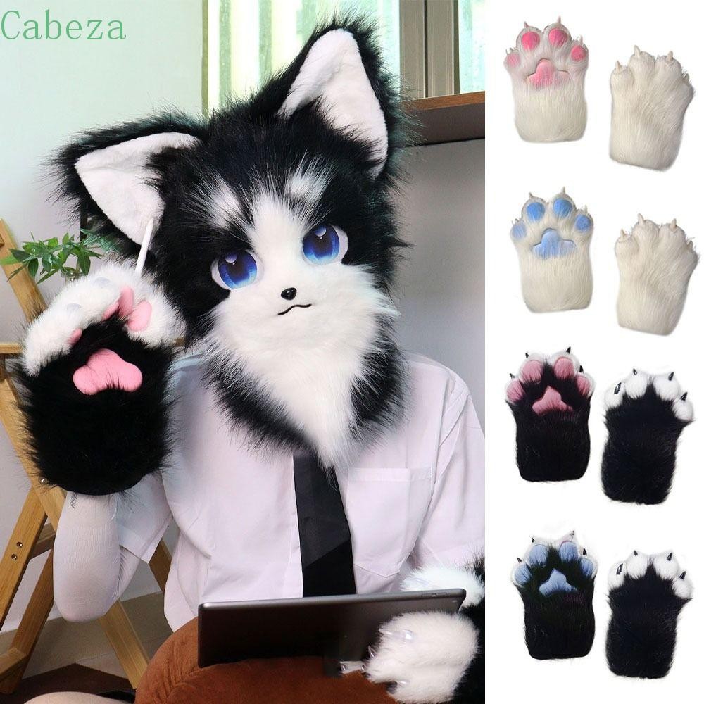 CABEZA Cosplay Costume Gloves, Cartoon Furry Plush Cat Paw Gloves ...