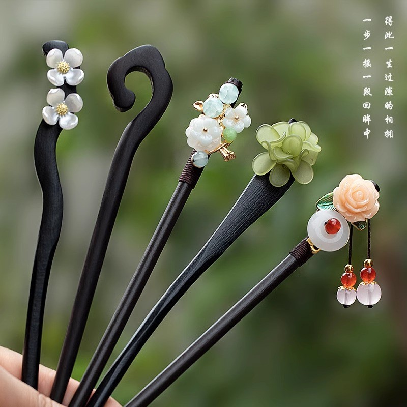 Antique Wooden Hairpin Black Sandalwood High-End Hairpin Simple Modern ...