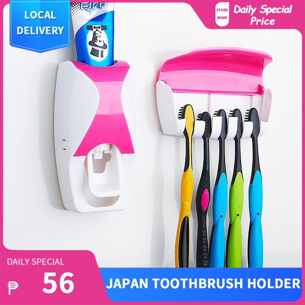 Toothbrush Holder with Automatic Toothpaste Dispenser Suction Cup Hands ...