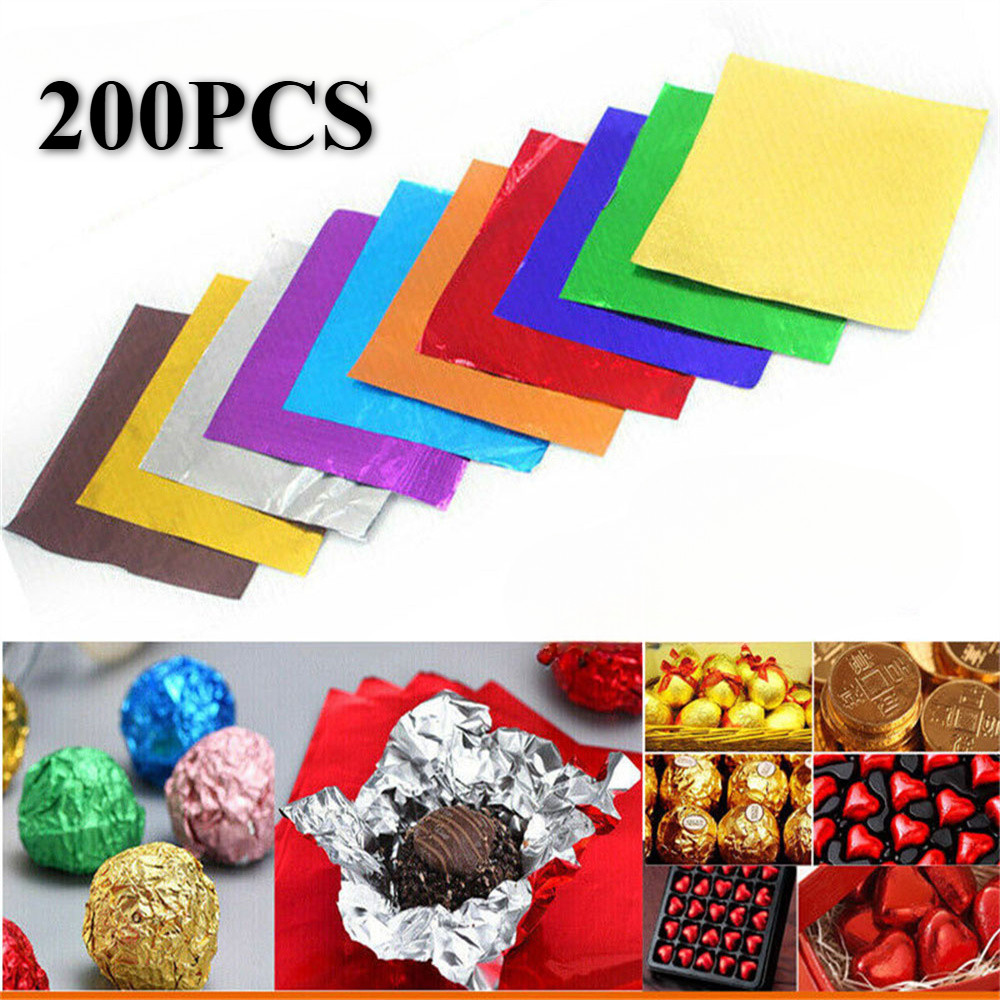 200pcs DIY Food Aluminum Foils Wrapping Paper Sheets Packaging For Chocolate Candy Wedding Party ...