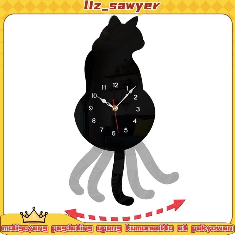 Black-Cat Pendulum Wall Clock,Cat Clock,Cat Clock with Moving Tail,Cat ...