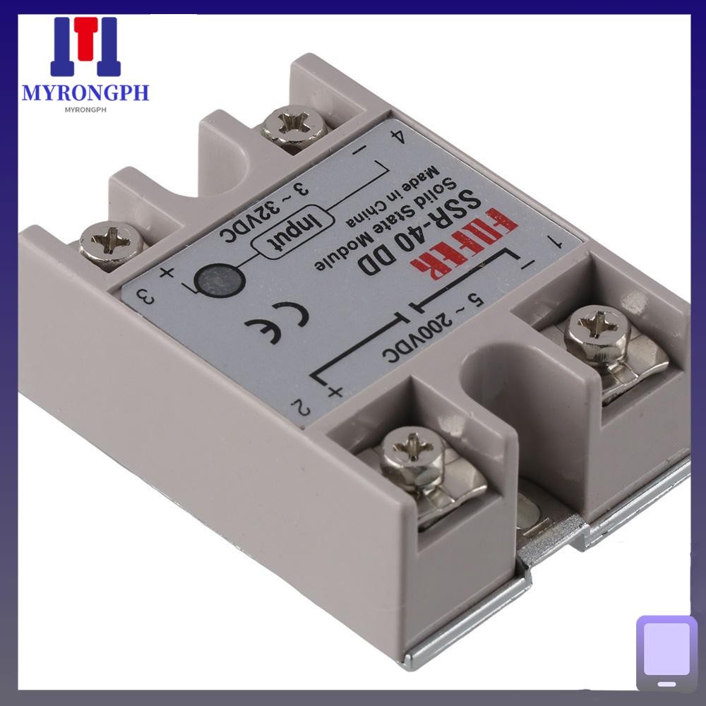 MYRONGPH Single-Phase, Input 3-32V DC SSR-40DD Solid State Relay, Relay Output 5-60V DC 40A Heat ...