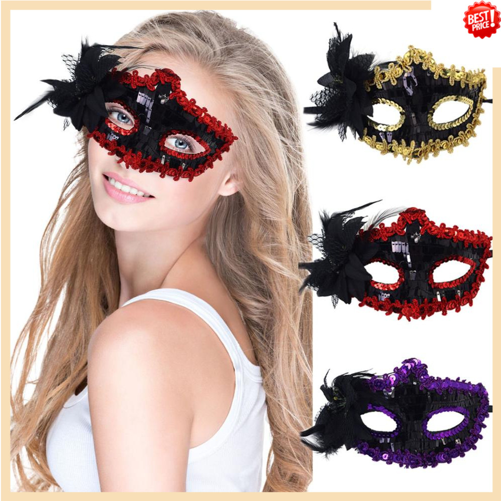 Womens Feather Masks Masquerade Face Cushion for Glittering Sequins ...