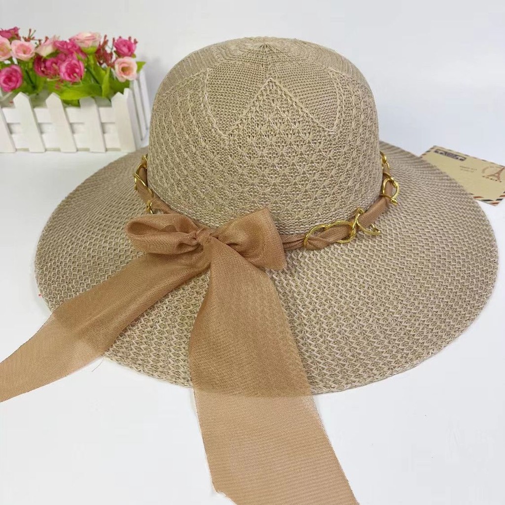 Summer ladies big beach hat bow ribbon beach hat bow ribbon | Shopee ...