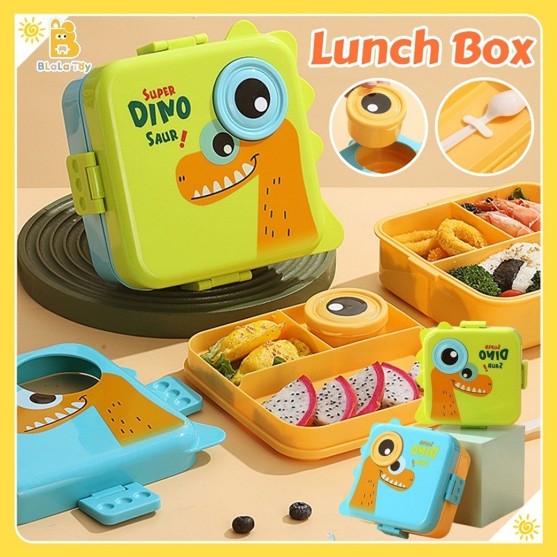 Kids Lunch Box Double Layered Seal Cartoon Dinosaur Bento Box with ...
