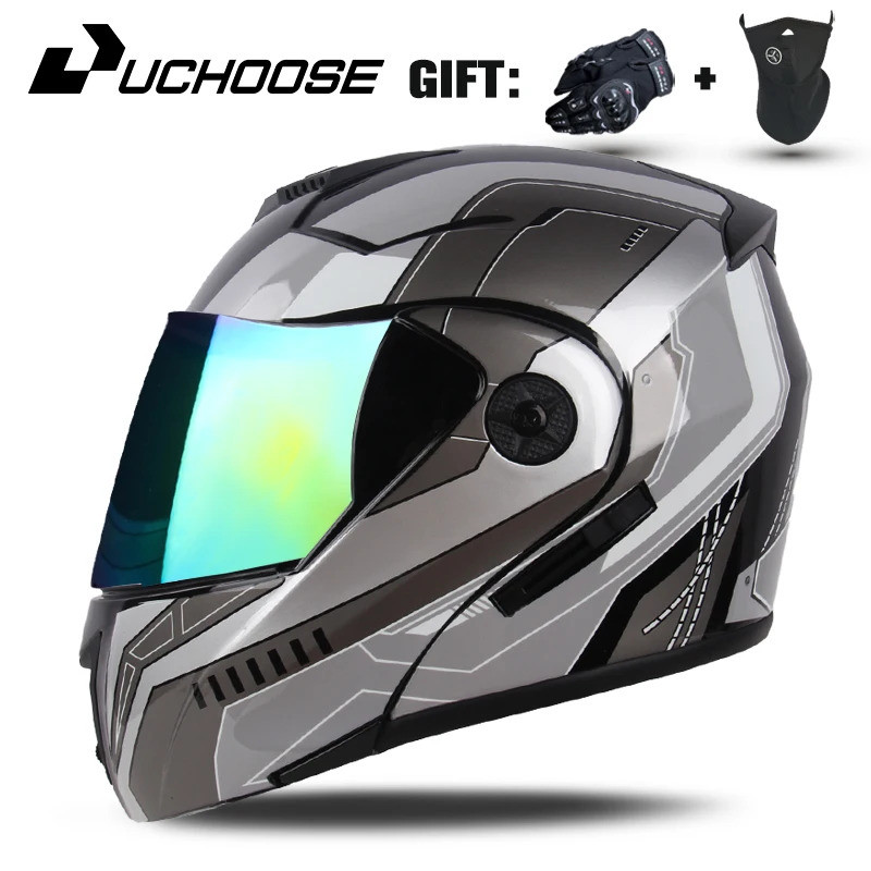 Uchoose DOT Certification Motorcycle Helmet Double Lens Cross Section ...