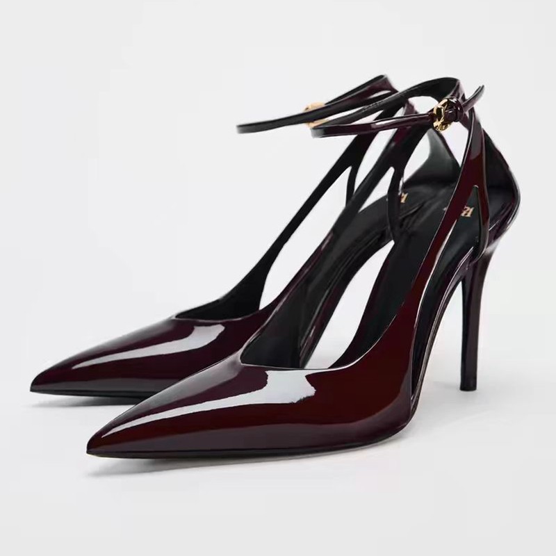 [Ready Stock] 2025 ZARA New Sharp pointed crimson patent leather effect ...