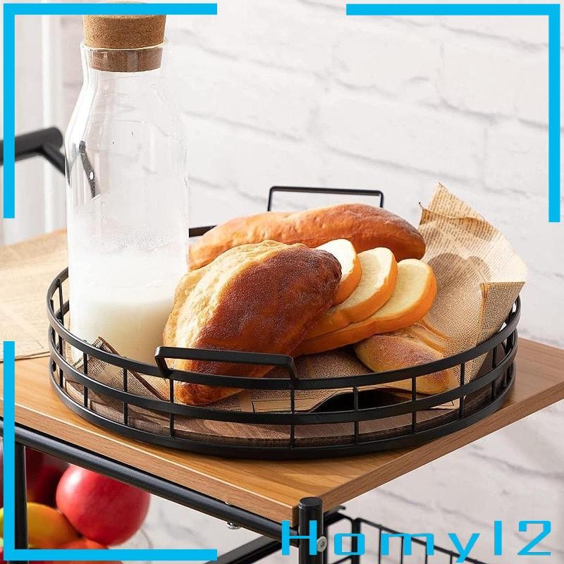 [HOMYL2] Wood Round Tray Serving Tray with Double Handles Condiments ...