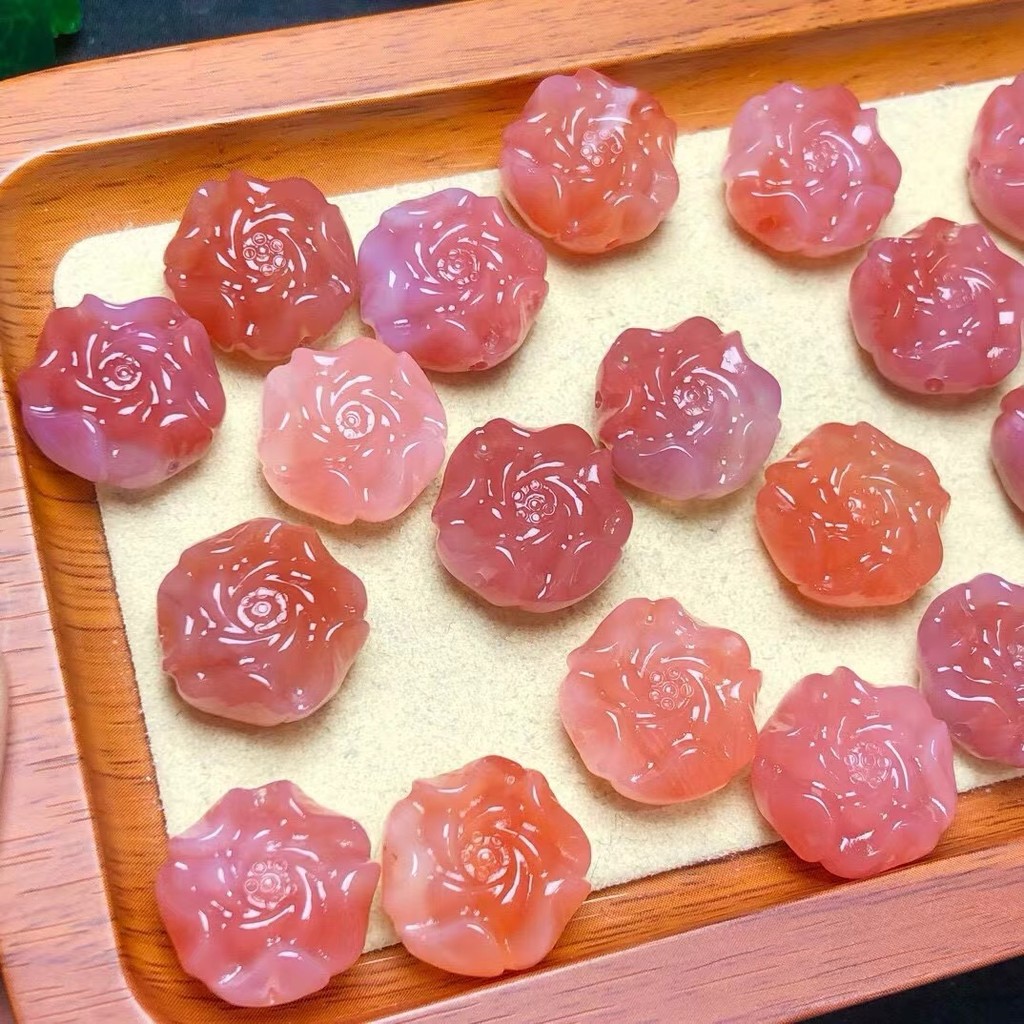 Natural Salt Source Agate Peony Flower Carving Piece Cute Jewelry diy ...