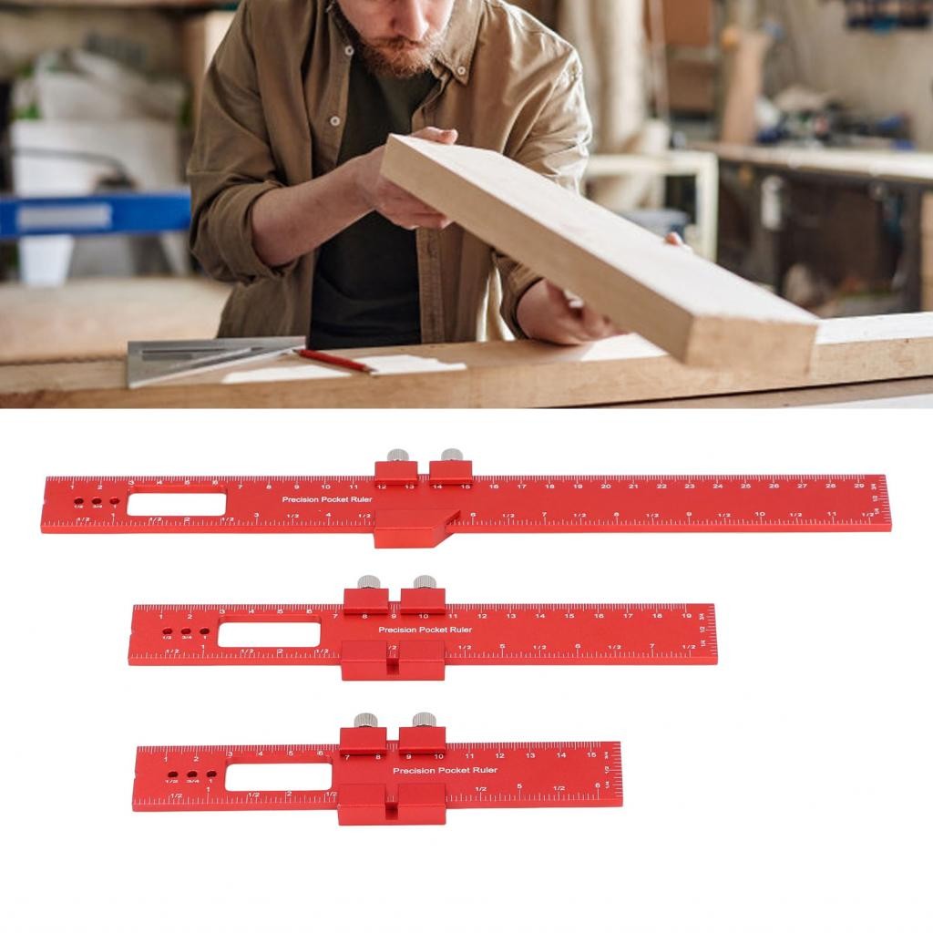 Xguli 3Pcs 16/20/30cm Slide Ruler Inch Metric Stop Marking Scribing ...