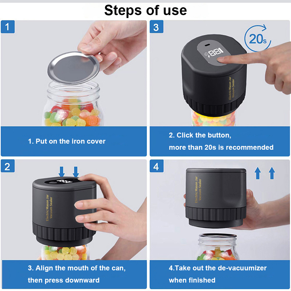 Mason Jar Vacuum Sealer Canning Vacuum Sealer Cordless Electric Kitchen ...
