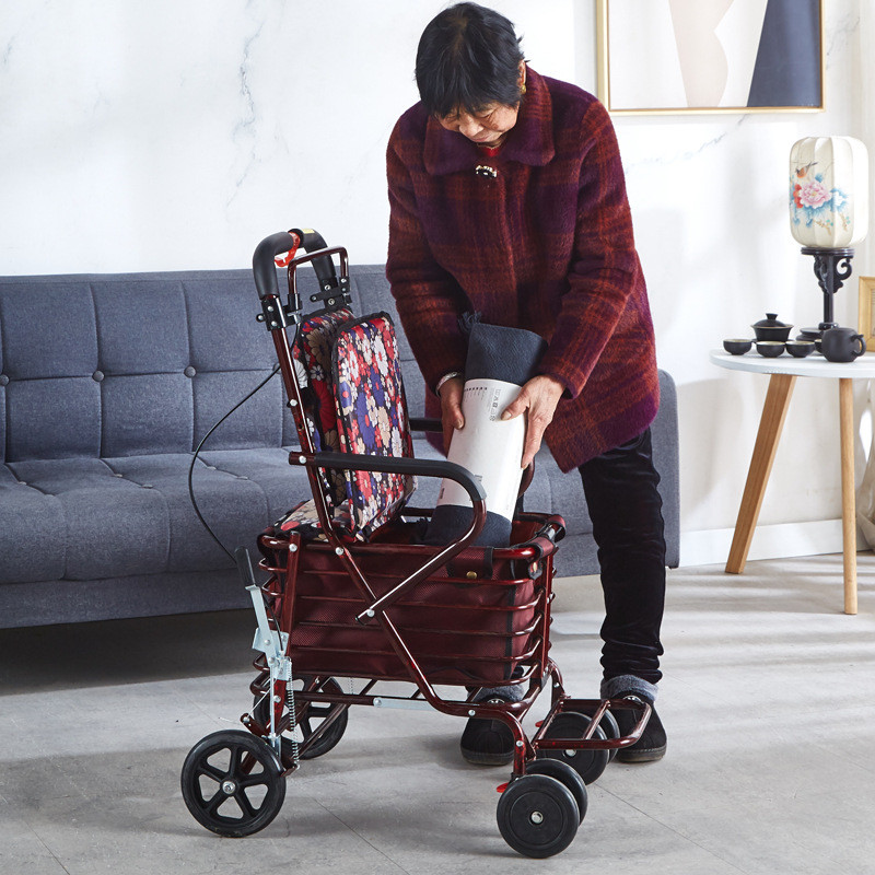 0WYV Elderly Trolley Shopping Cart Portable Folding Walker Four-Wheel ...