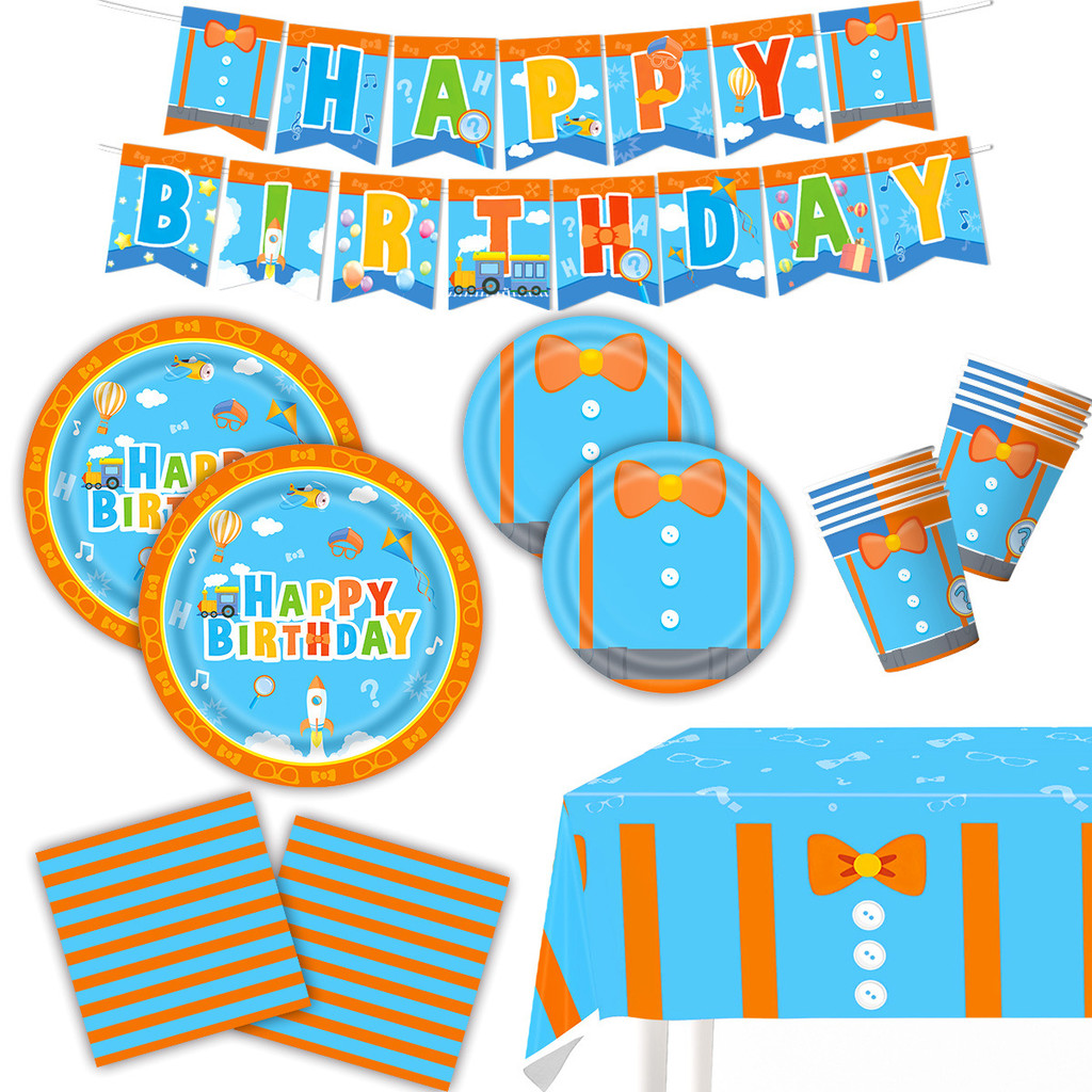 Blippi Cartoon Theme Blue Party Needs Tableware Cute English Teacher ...