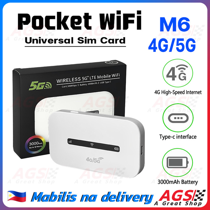 M6 4G 5G Pocket WiFi Openline LTE Hotspot Router Modem Universal Sim Card 150Mbps Data Travel ...