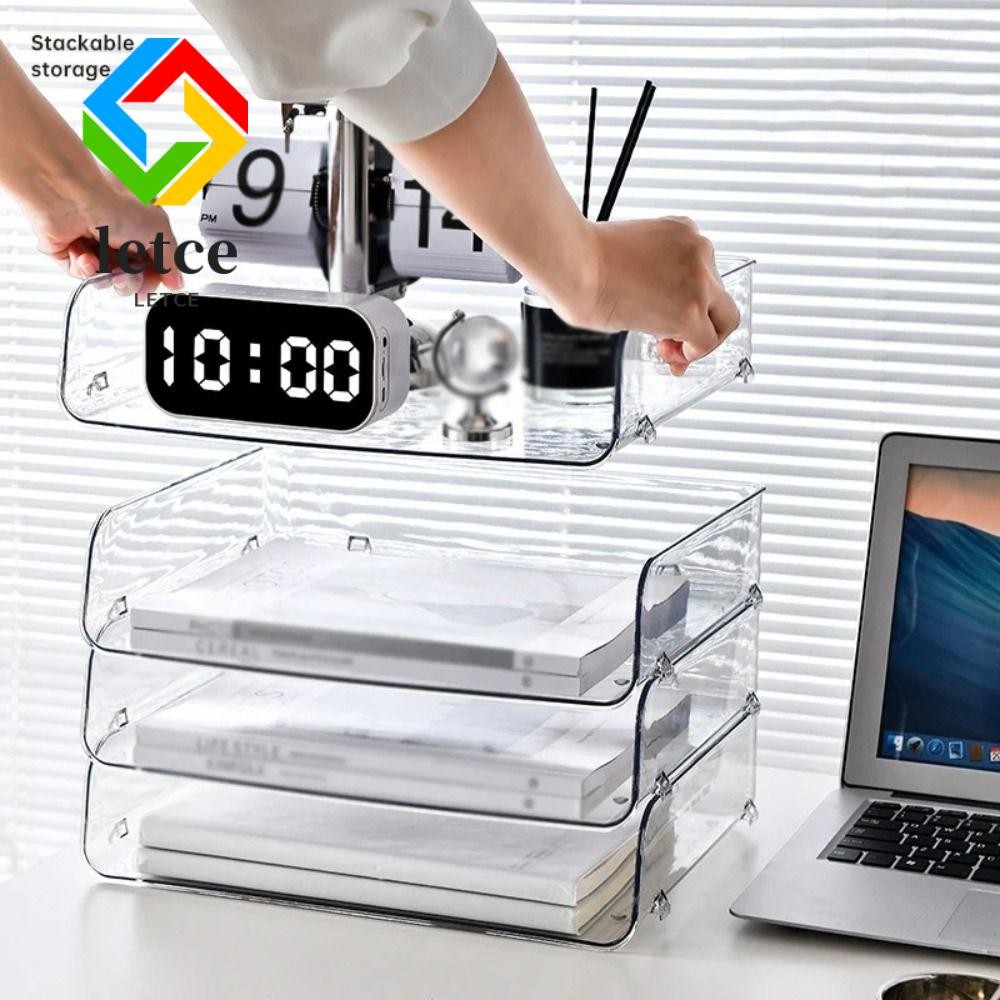 LETCE Desktop File Tray, Transparent Stackable A4 Document Paper ...