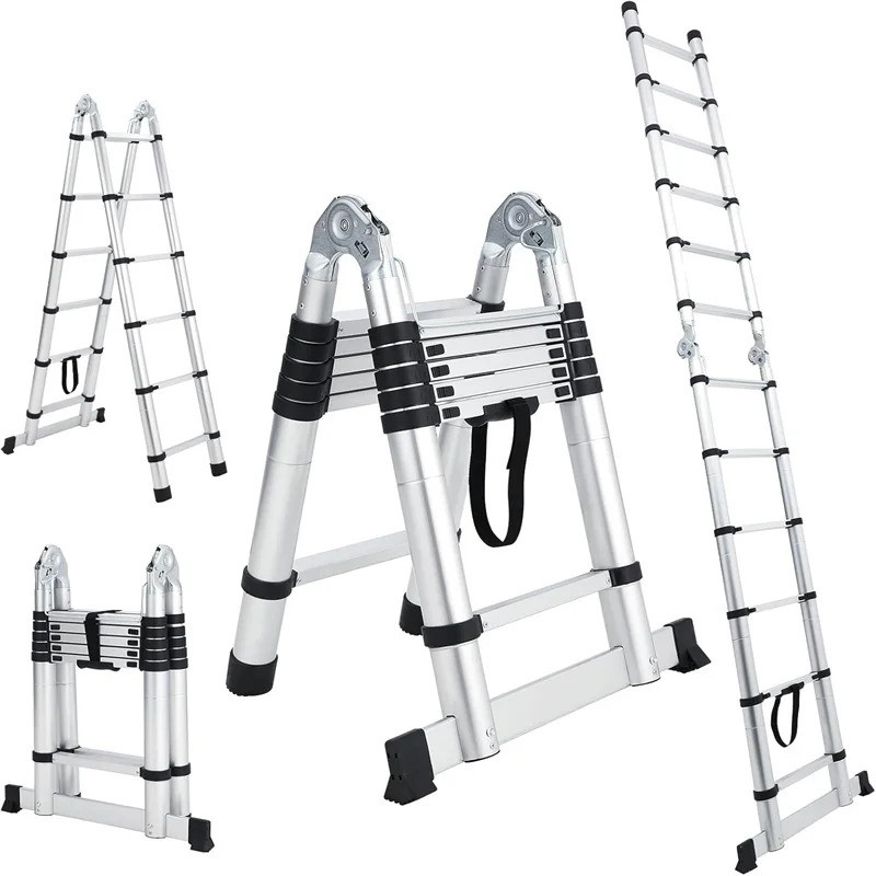 Telescoping Ladder with Tool Tray, Extension Ladder Aluminum Folding ...
