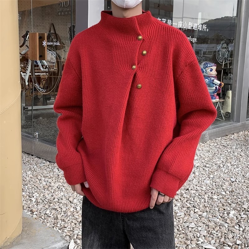 Irregular Design/Irregular Buttons Red Sweater Men New Year's Suits ...