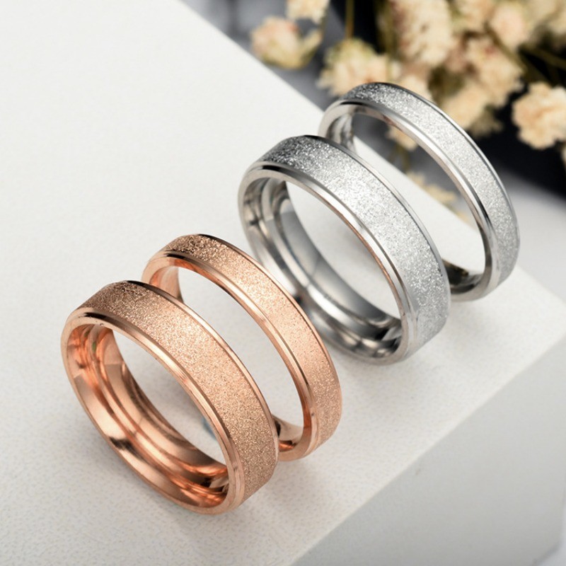 Matte Couple Rings Set - Sparkle Titanium Steel Women's Band & Modern ...