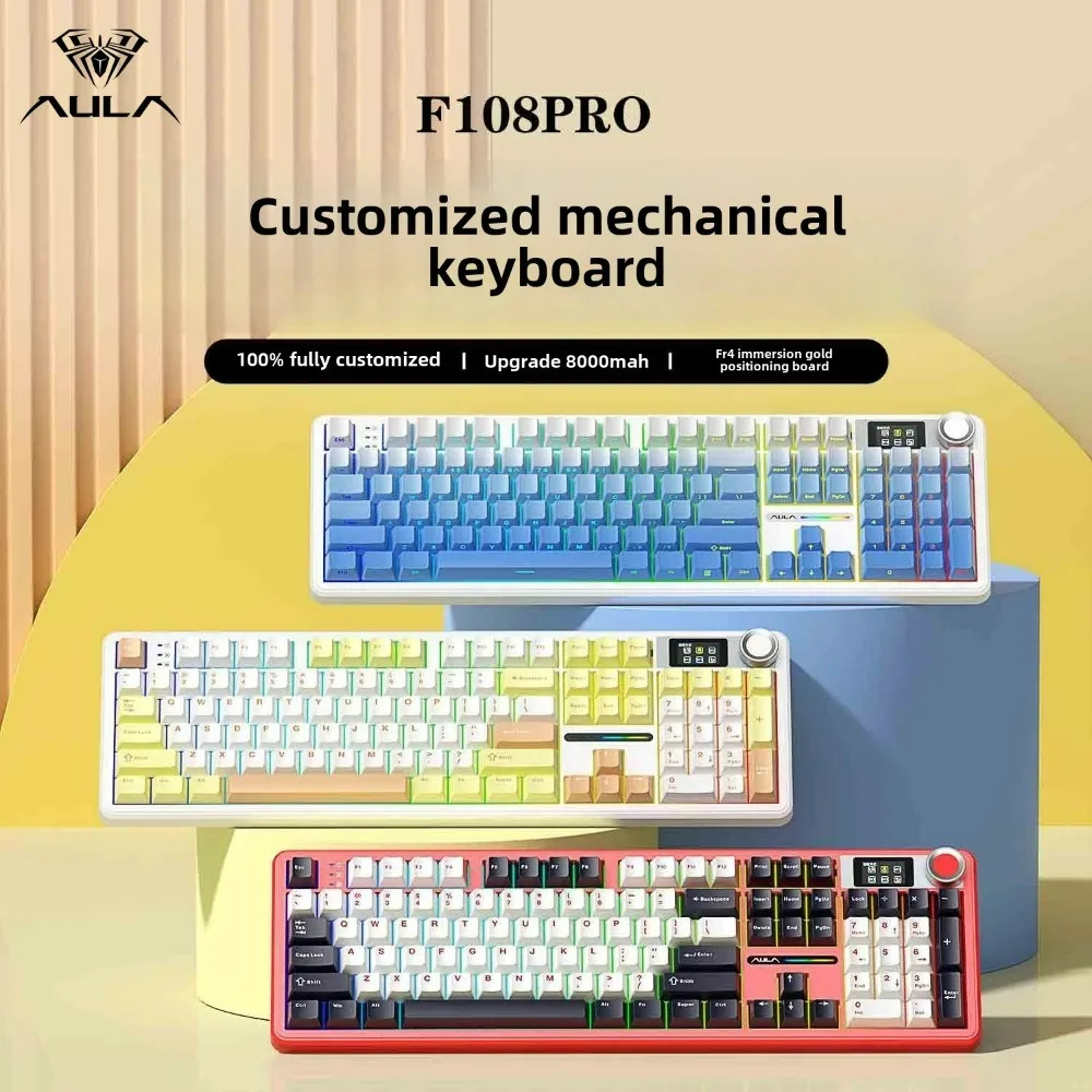 AULA F108 Pro 3 Mode Wireless Mechanical Keyboard with Display Konb RGB ...