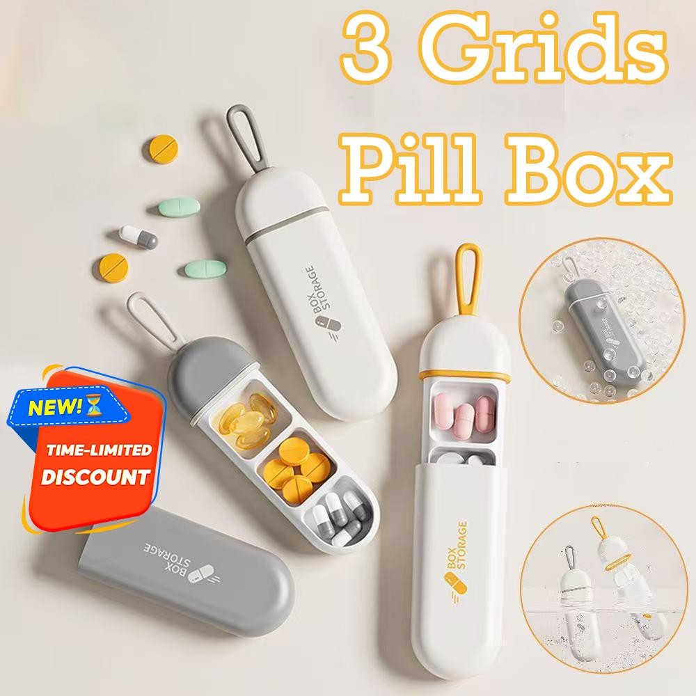 Portable 3 Grids Pill Box with Hanging Rope Daily Drug Storage Box ...