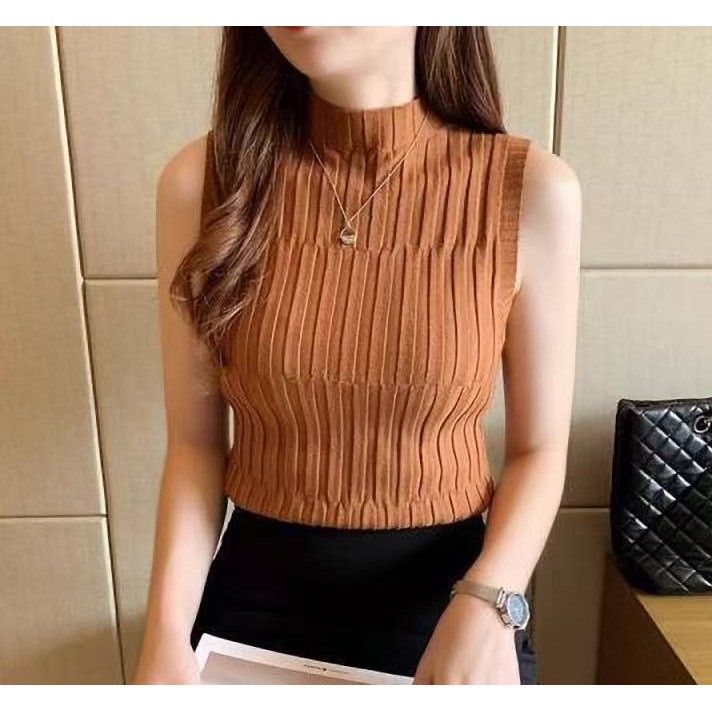 Ginza6 Retro Half Turtleneck Slim Knitted Women's Sleeveless All-match ...