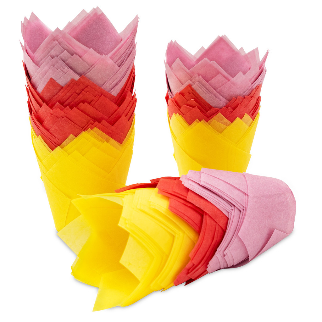 KALAIEN Multi Color Tulip Shape Cupcake Liners 150pcs/Set Yellow,Pink ...