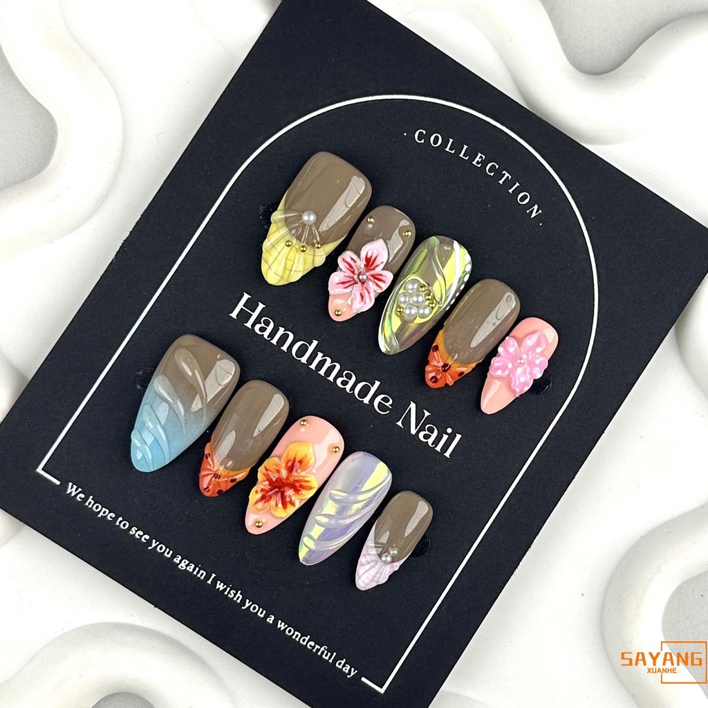 French Fake Nails with Gold Beads Decor Lightweight and Easy to Stick ...
