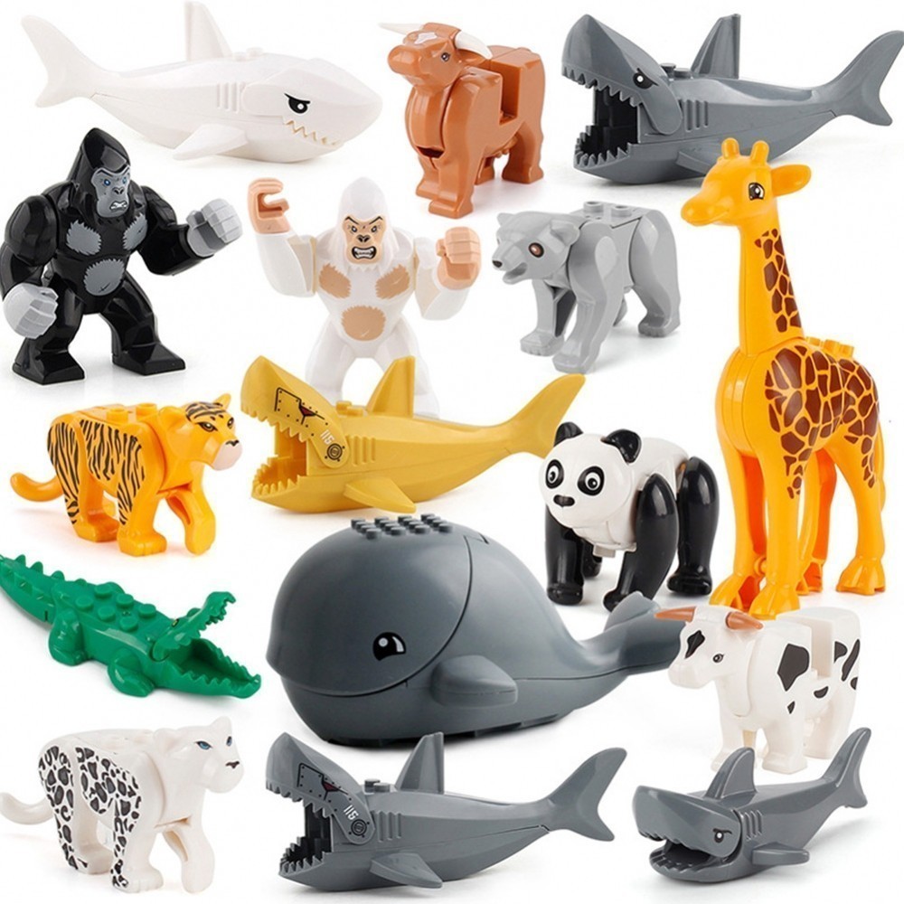 Lego mini cartoon animal building Blocks Crocodile Cow Shark Panther ...