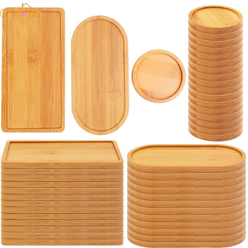 Kitchen Bamboo Fruit Snacks Tray Solid Wood Rectangular Round Coffee ...