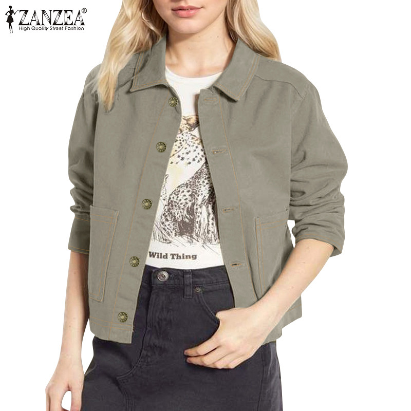 ZANZEA Women Vintage Casual Turn-Down-Collar Button Cuffs Long Sleeves ...