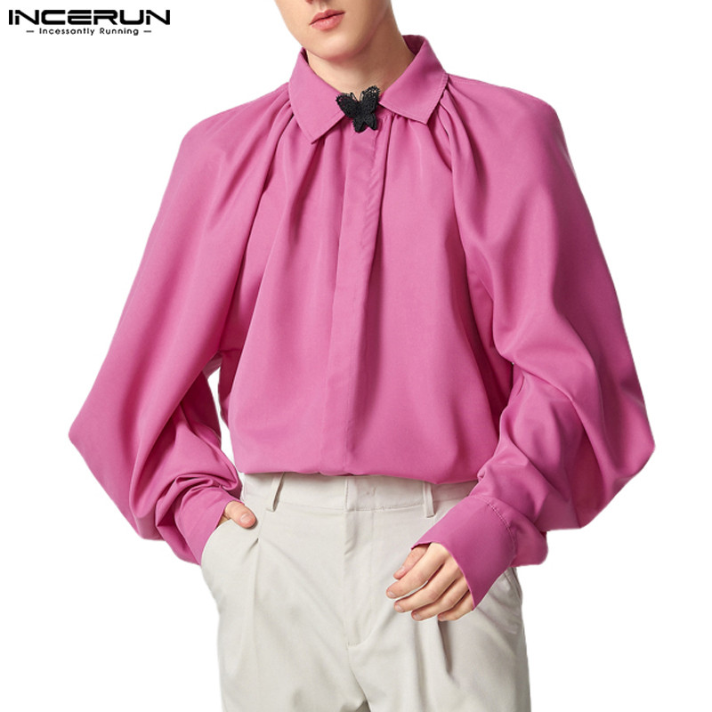 INCERUN Men Vintage Casual Silhouette Off-Shoulder Long Sleeve Shirts ...