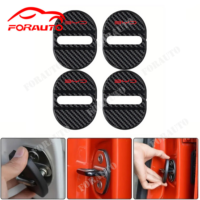 4pcs BYD Logo Car Door Lock Protection Cover Carbon Fiber Plastic Door ...