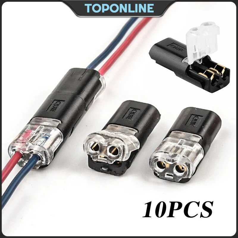 10Pcs 2 Pin Quick Splice Lock Wire Connector 2-Way Plug Cable Crimp ...